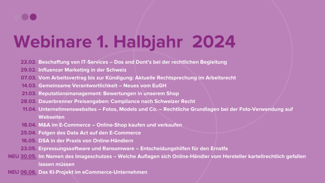 Webinare im 1. Halbjahr 2024 | HÄRTING Rechtsanwälte